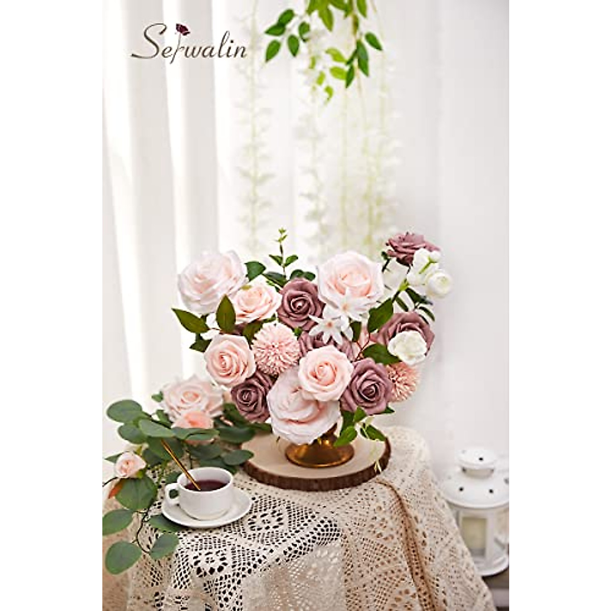 Serwalin Artificial Flowers Dusty Rose Fake Silk Flowers for DIY Wedding Bridal Bouquets Pink Fake Rose Flowers Combo Centerpieces Arrangements Party Baby Showers Home Cake Decorations