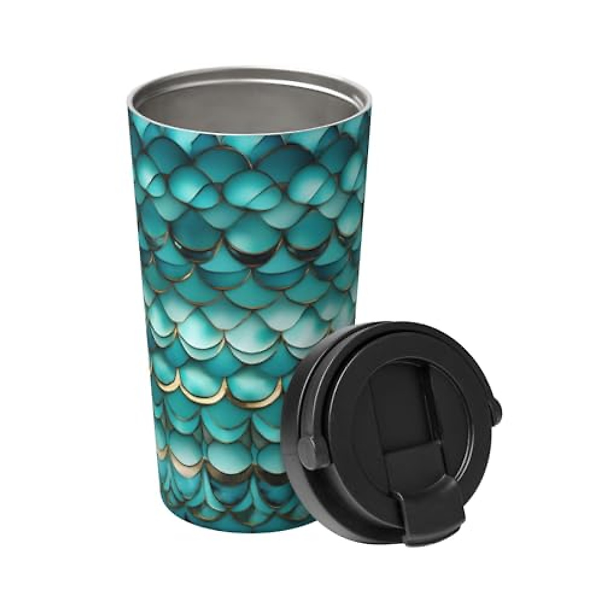 WANGZHAO Mermaid Teal Fish Scale Print Double Wall Stainless Steel Vacuum Insulated Tumbler Cup Home Thermal Cup