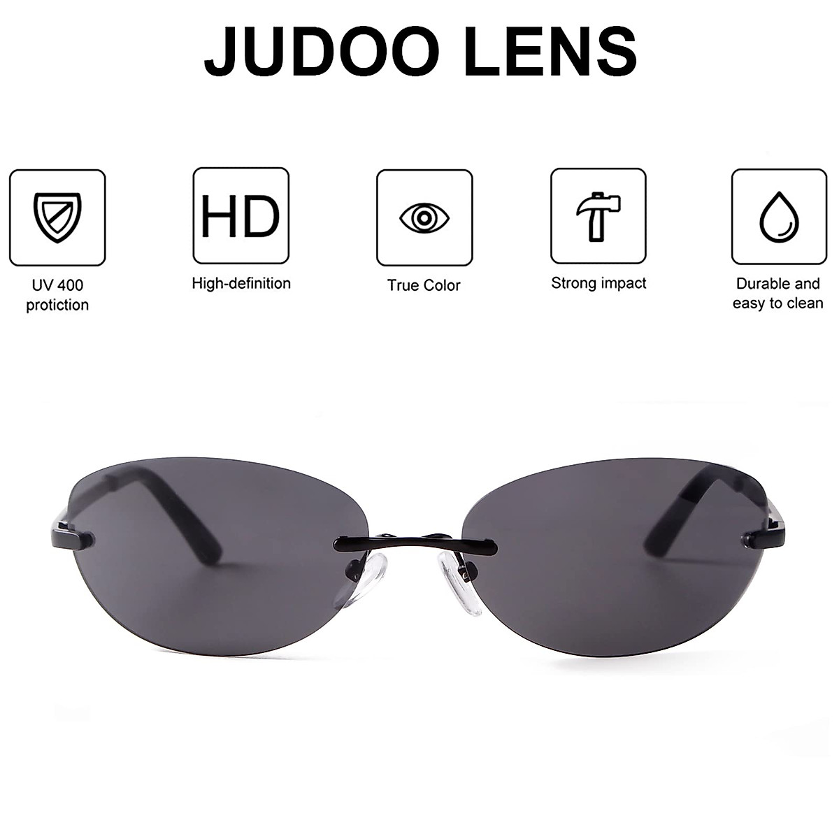 JUDOO Y2K Oval Sunglasses for Men Women 90s Vintage Rimless Rectangle Cool Glasses