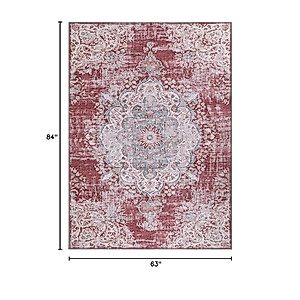 CAMILSON Printed Area Rugs with Ultra Thin Super Strong for Living Room Bedroom, Distressed Vintage Rug 5x7, Stain and Water Resistant, Bohemian Indoor Carpet (5 x 7, Rust Red)