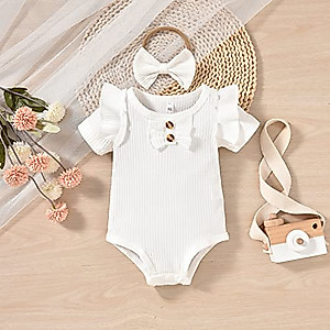 Aalizzwell Preemie Baby Girls Clothes Short Sleeve Bloomer Shorts Ribbed Summer Outfit White Premature