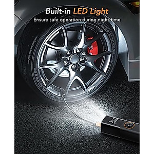 ZGZUXO Tire Inflator Portable Air Compressor,DC 12V Small Pump for Car Tires,150PSI Electric with Digital Pressure Gauge,LED Light Motorcycle Bike Ball,Bike Pump,Black-orange (CZK-3640)