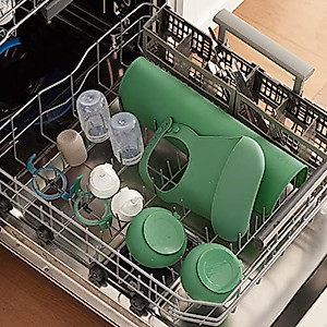 NumNum Non-Slip Silicone Placemats for Babies, Toddlers, and Kids | Durable 100% Food Grade Silicone BPA-Free | Portable Table Mat for Dining Table & Restaurants | 4 Months+ (Gray/Green), 2 Pack