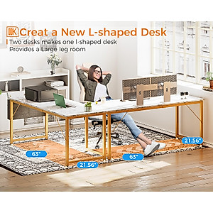 ODK Computer Desk Large Office Desk, 63 Inch Gaming Desk with Storage, Modern PC Desk Work Table with Headphone Hook for Home Office, Spliced Board, White + White Leg