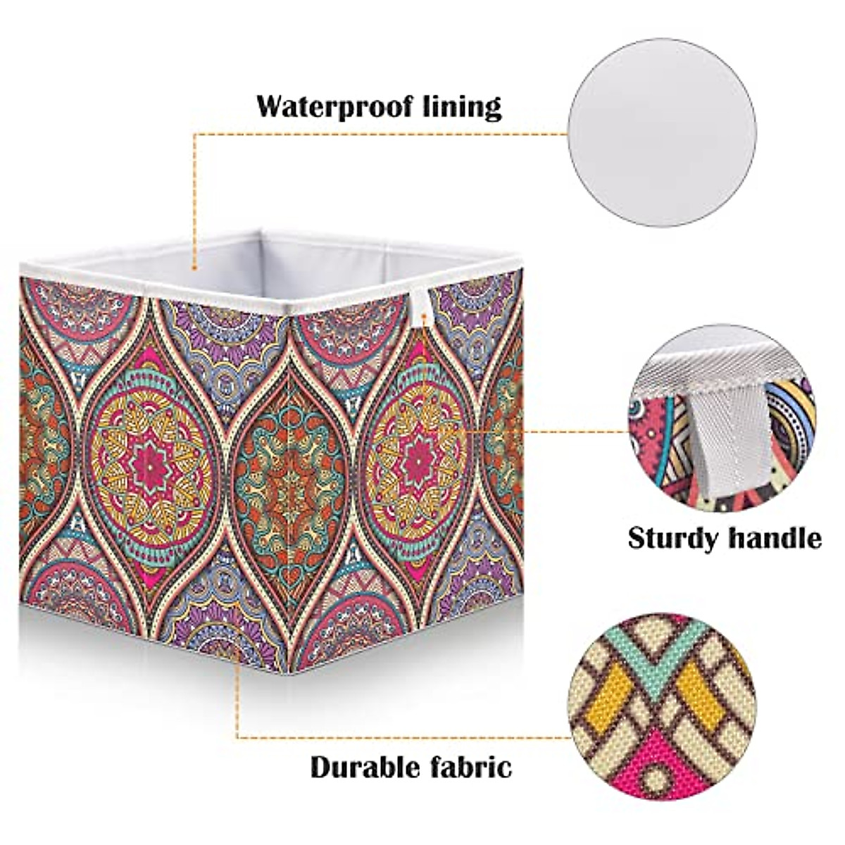 Kigai Bohemian Mandala Cube Storage Bins - 11x11x11 In Large Foldable Storage Basket Fabric Storage Baskes Organizer for Toys, Books, Shelves, Closet, Home Decor