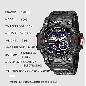 SMAEL Men's Watches Military Outdoor Waterproof Sports Wrist Watch Date Multi Function LED Alarm Stopwatch, Digital Watches for Mens
