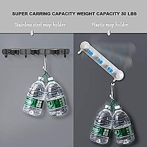 Goowin Broom Holder Wall Mount, Broom Holder, Heavy Duty Stainless Steel Broom and Mop Holder Wall Mounted with 3 Racks 4 Hooks for Bathroom Kitchen Office (Black)