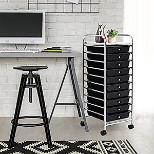 10-Drawer Rolling Storage Craft Cart and Organizer - Rolling Organizer Cart Tools and 4 Universal Casters (Black)