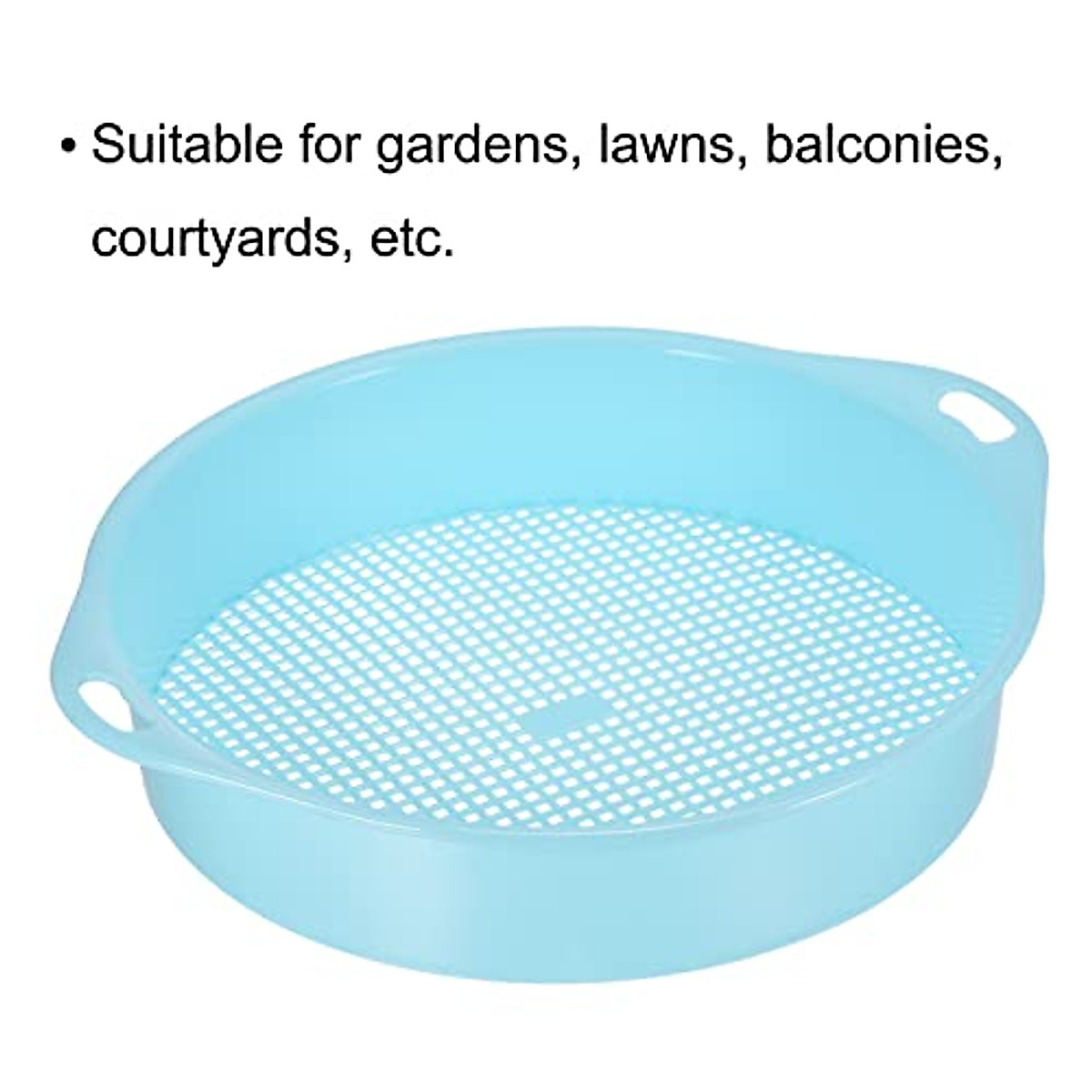 MECCANIXITY Garden Sifting Pan, Round Potting Sieve Plastic Mesh Filter Soil Screen Gardening Tool for Garden Yard, Blue 2 Pack