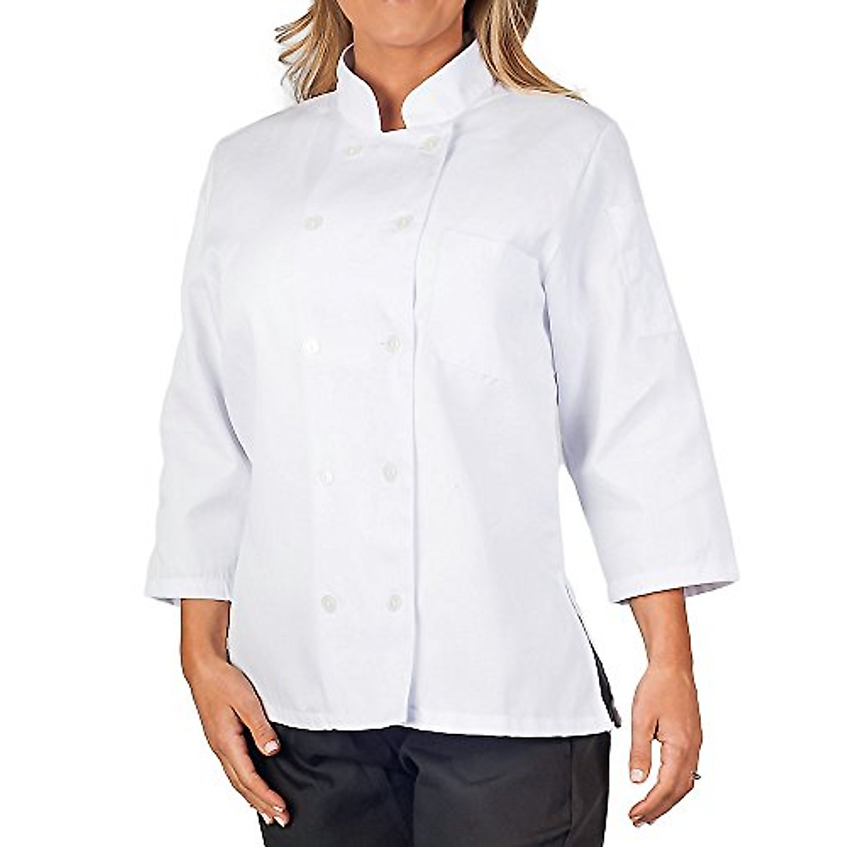 KNG 3/4 Sleeve White Chef Coat for Women - Ladies Fitted Chefs Jacket - M