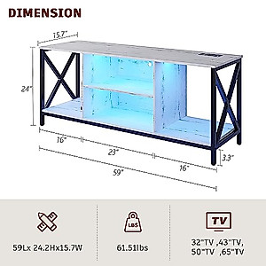 FOMNEY LED TV Stand with Auto LED Lights, Entertainment Center with Wireless/USB/Type-C Charging Station, Television Stands for 65+ Inch TV, TV Cabinet with Adjustable Legs for Living Room(White)