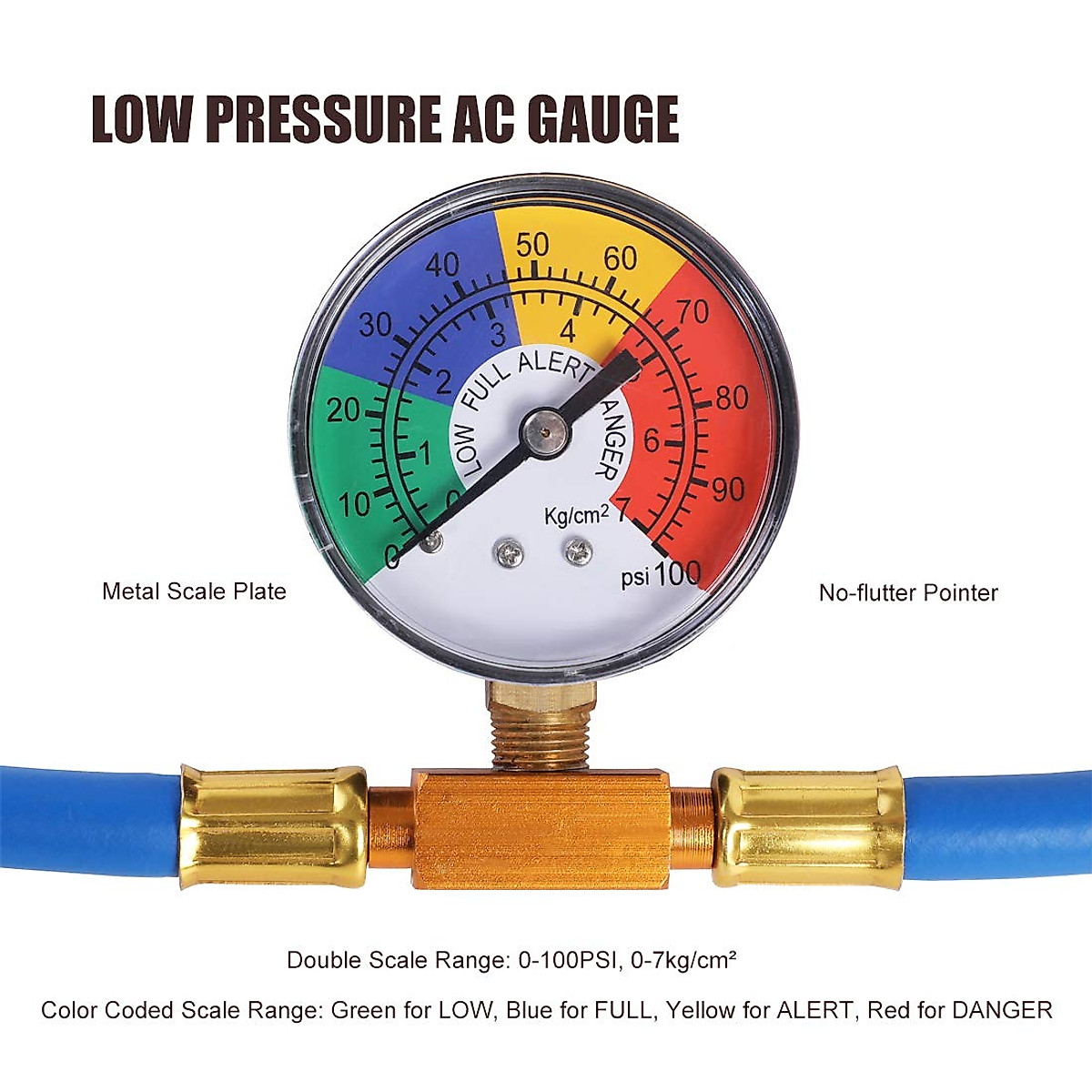 JIFETOR AC Charge Hose with Gauge, Car R134A Refrigerant Recharge Kit, Auto Air Conditioning U Charging Hose Low Pressure Measuring Meter with 1/2 inch Can Tap and R134A Quick Coupler, 100PSI