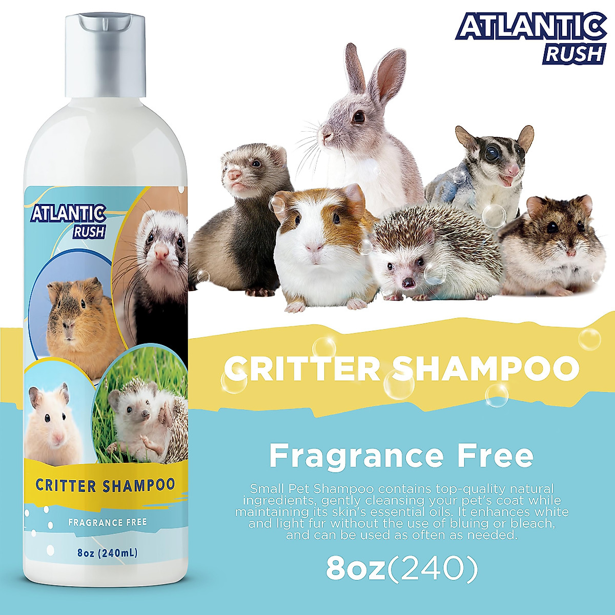 Critter Shampoo for Small Pets - 8oz Small Animal Fragrance Free Shampoo - Pet Shampoo for Small Critters Including Ferrets, Guinea Pigs, Rabbits, Hedgehogs, Hamsters & Sugar Gliders