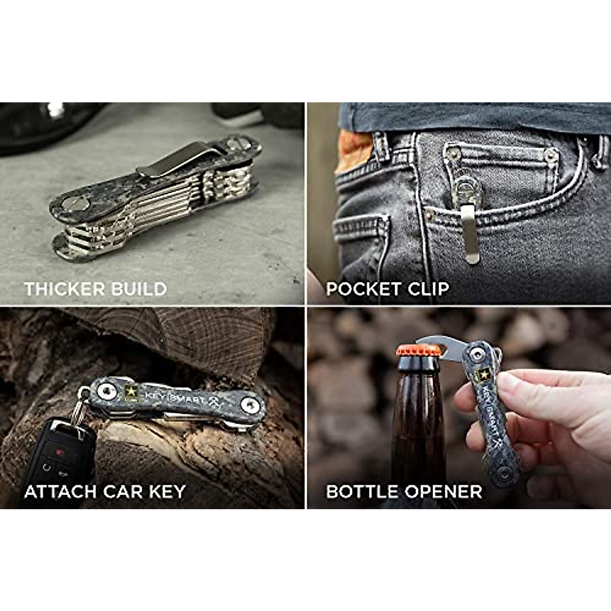KeySmart Rugged - Multi-Tool Key Holder with Bottle Opener and Pocket Clip (up to 14 Keys, Army)