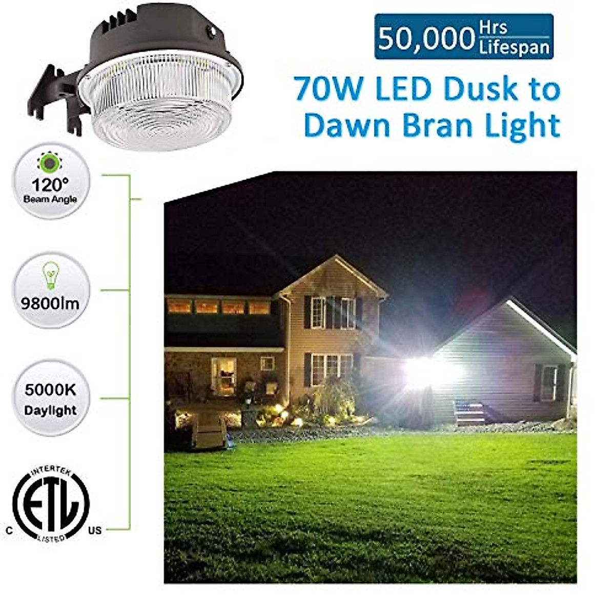 SZGMJIA 1pk Dusk to Dawn 70w LED Barn Light and 2pk Dusk to Dawn 50w LED Barn Lights