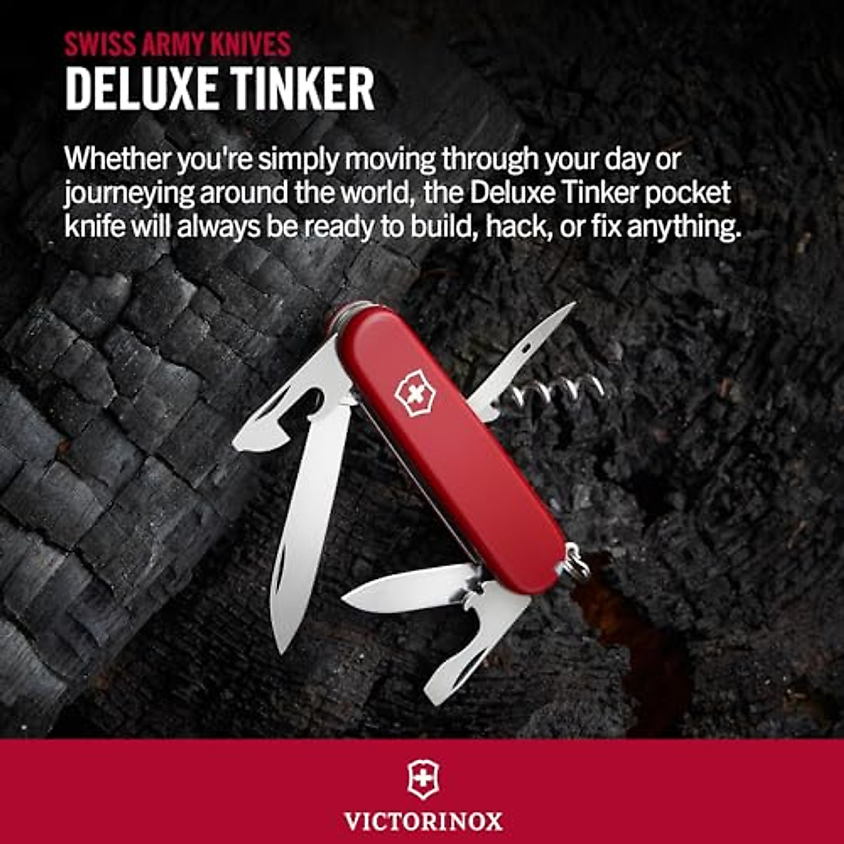 Victorinox Swiss Army Multi-Tool, Tinker Pocket Knife , Red, 91mm