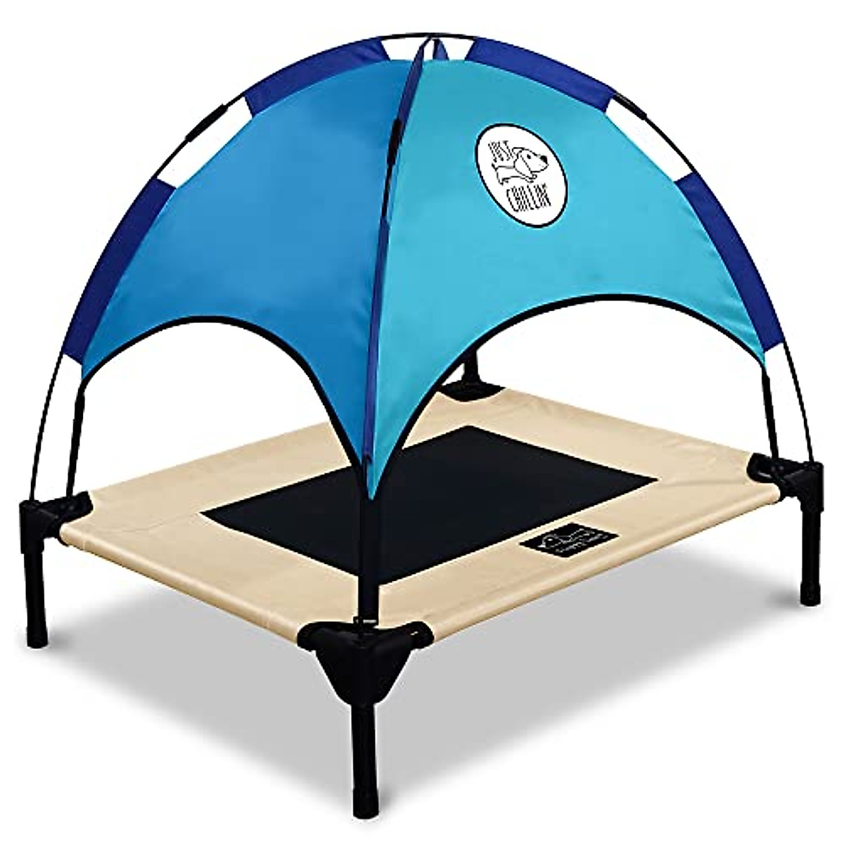 Floppy Dawg Just Chillin’ Elevated Dog Bed. LuxLife Edition - Premium Cot Includes Two Designer Canopies. Lightweight and Portable, Indoor or Outdoor. Chill in Style on Raised Breathable Mesh Fabric.