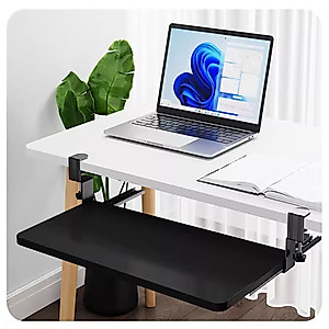 Keyboard Tray Under Desk, Ergonomic Larger Keyboard Tray with C Clamp, Pull Out Platform Computer Drawer, 25.6" x 9.8" (Color : White, Size : 25cmx65cm)