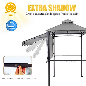 CHARMELEON Double Tiered Grill Gazebo 5x8, Outdoor BBQ Patio Canopy Tent with Stretchable Side Awning (Light Grey)