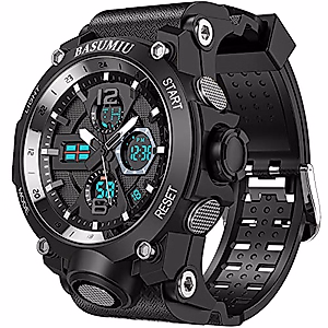 BASUMIU Mens Sports Watches Waterproof Analog Digital Sports Watch Electronic Tactical Army Watches for Men
