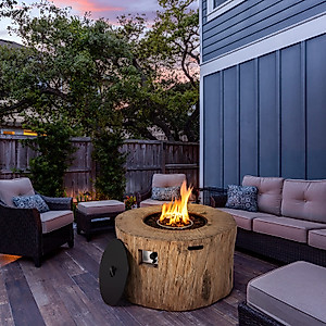 COSTWAY 40" Propane Gas Fire Pit Table, 2-in-1 Outdoor Round Fire Table W/Volcanic Rock & PVC Cover, 50,000 BTU Heat Output, Wood-Like Surface for Backyard, Poolside