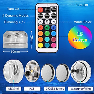 Small Submersible Led Lights with Remote,Mini LED Light,Waterproof Tea Light,Underwater Lights,Flameless Candles,Suitable for Vases, Fish Tanks, Hot Tubs, Parties,Wedding,Halloween Decorations