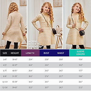 Girls Knitted Sweater Dresses Kids Mock Neck Khaki Flare Plaid Winter Dress, 4t 5t