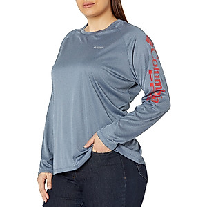 Columbia Women's PFG Tidal Tee Heather Long Sleeve Shirt, UV Protection, Moisture-Wicking, Winter Green Heather/White Logo, Medium