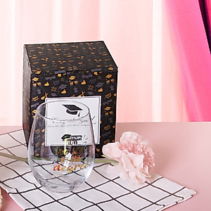 CORCUP 2024 Graduation Wine Glass Gift with Keychain- Now Hotter by One Degree - 15oz Stemless Wine Glass Great Gift for College and High School Graduates