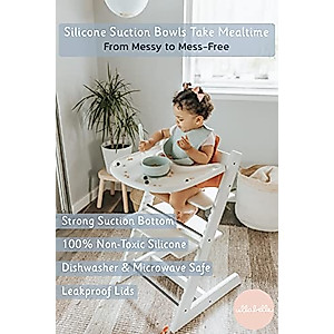 Ullabelle Suction Toddler Plates & Bowls Complete Set w/Spoon- BPA Free 100% Food Grade Silicone- Microwave & Dishwasher Safe Baby Suction Plate, Suction Bowl w/Lid, & Spoon- (Sage)