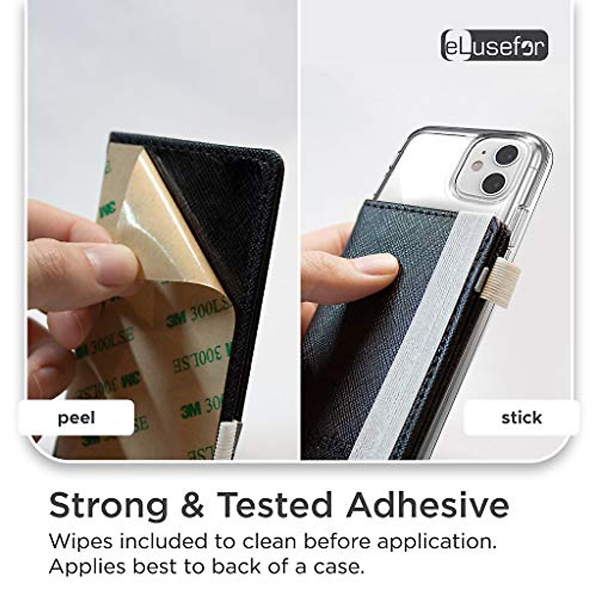 Stick-On Phone Wallet for Back of iPhone or Android Case | 6 Sleeve Credit Card Holder - Pocket for Cards, Money & ID - Built-in Stand - Waterproof Material - Travel, Work & Life-Proof - Black