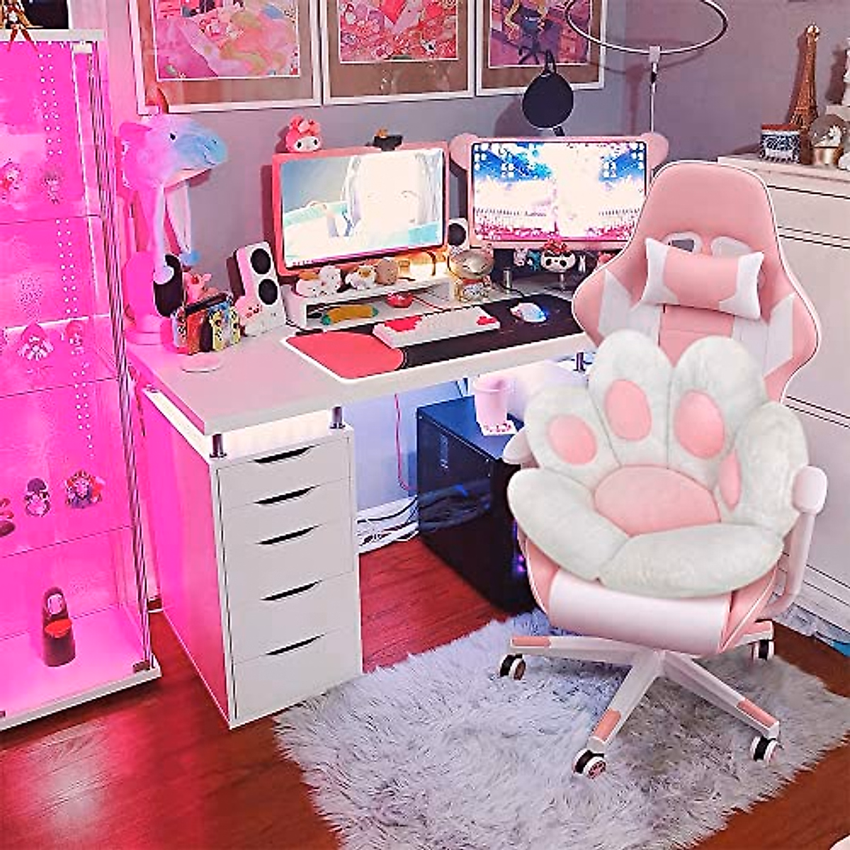 MOONBEEKI Cat Paw Cushion Chair Comfy Kawaii Chair Plush Seat Cushions Shape Lazy Pillow for Gamer Chair 28"x 24" Cozy Floor Cute Seat Kawaii for Girl Worker Gift, Dining Room Bedroom Decorate White