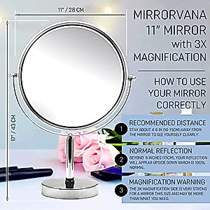 XXLarge Oversized 3X Weak Magnifying Mirror with Stand for Desk, Table, Retail Store Countertop, and Makeup Vanity - Double Sided 3X/1X Magnification - 17" Tall and 11" Wide