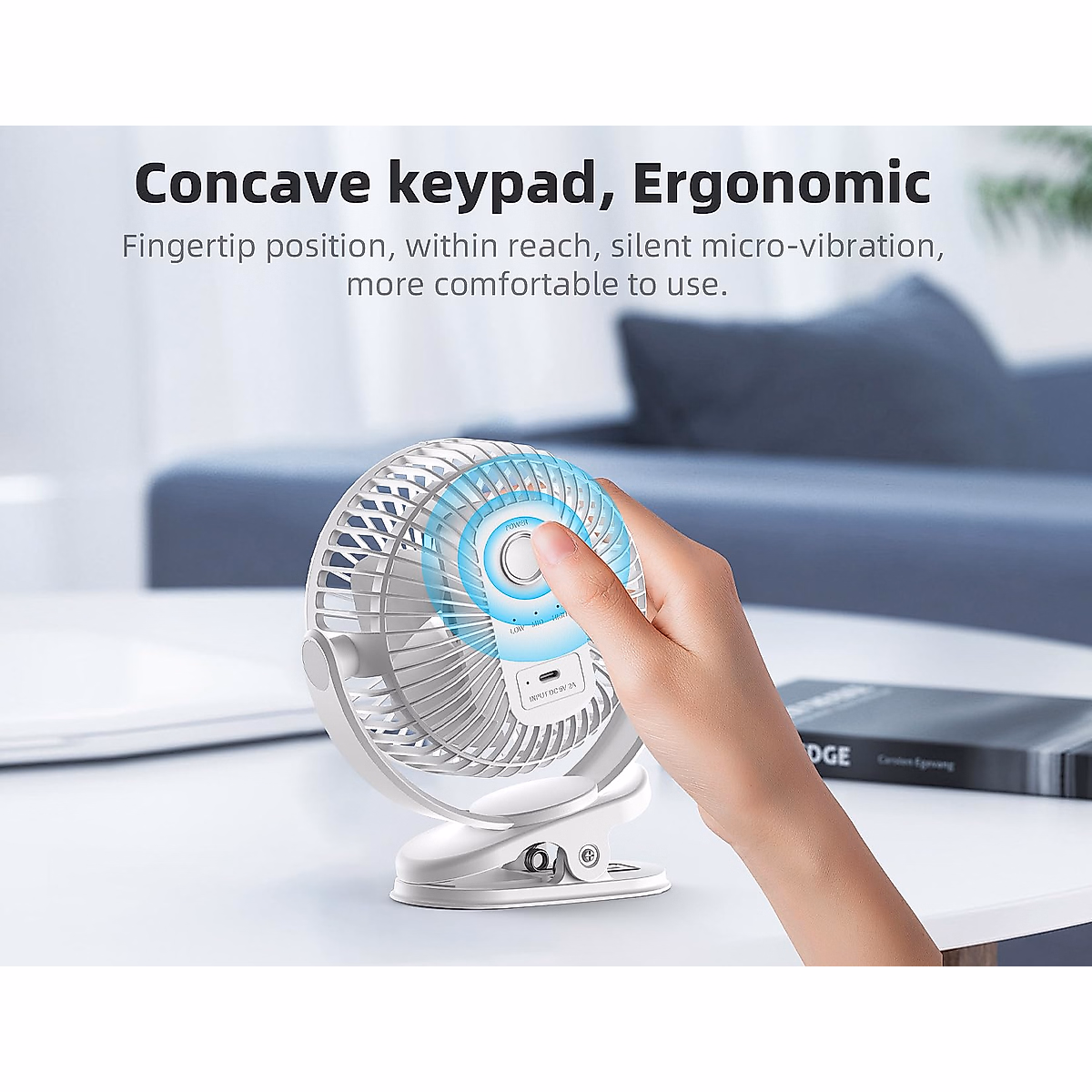 Desk Fan, Battery Powered Square Camping Fan, Portable Fan for Home Office, Travel Fan for Sleeping Fits in Suitcase, 20000mAh Blue Border Outdoor Fan, Transparent Fan Blade, 3 speeds, Timer.