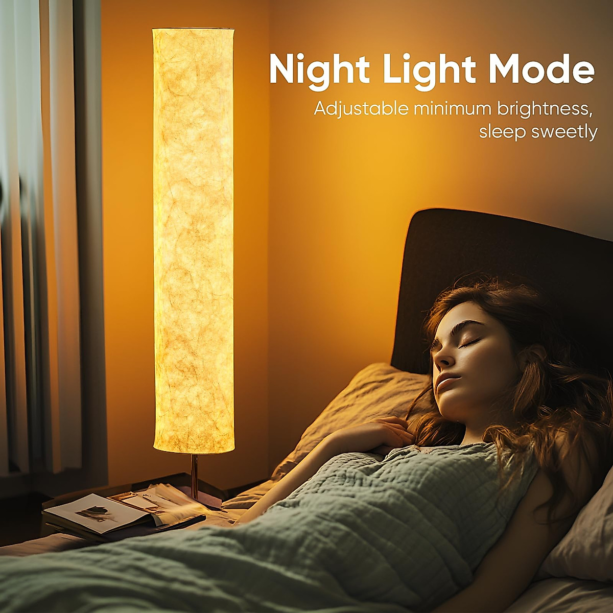 LONRISWAY Soft Light Floor Lamp, 52" Simple Design Morden Slim Warm Light 3000K LED Tyvek Fabric Shade with 2 LED Bulbs Standing Lamp for Living Room Bedroom Game Room