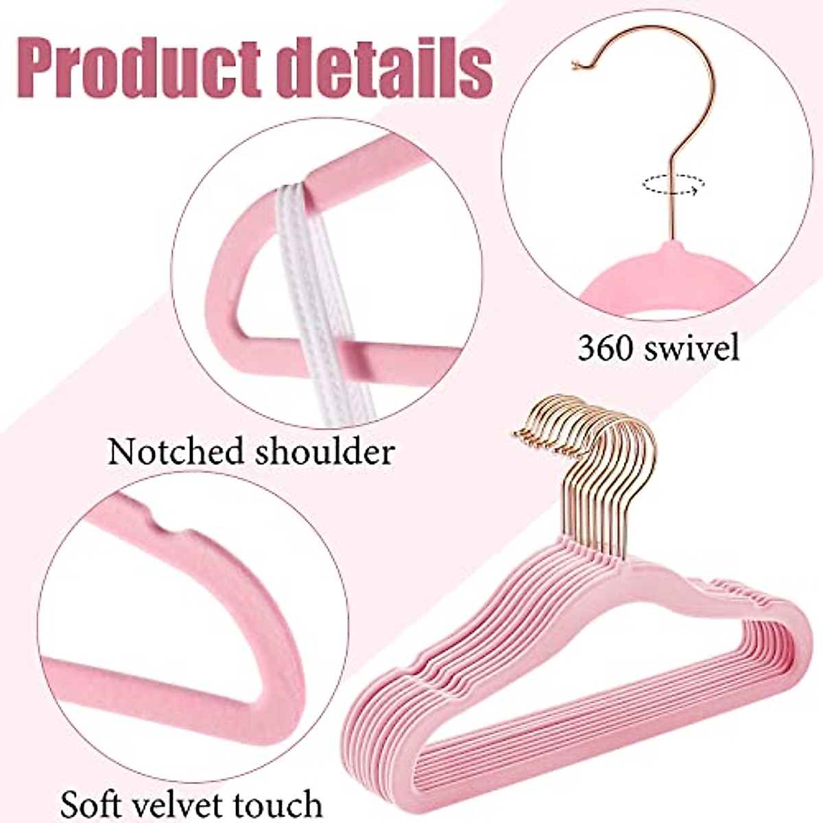100 Pcs Baby Kids Velvet Hangers Bulk Non Slip Clothes Hangers Durable Newborn Velvet Hangers Space Saving Infant Hangers Nursery Newborn Toddler Velvet Hangers for Boys Girls (Pink, Classic Style)