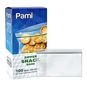 PAMI Zipper Snack Bag [100 Pieces] - Freshness-Lock Small Food Storage Bags With - Food-Safe Zip Plastic Bags For Pretzels, Cookies, Nuts, Fruits - Resealable Snack Baggies For School & Work