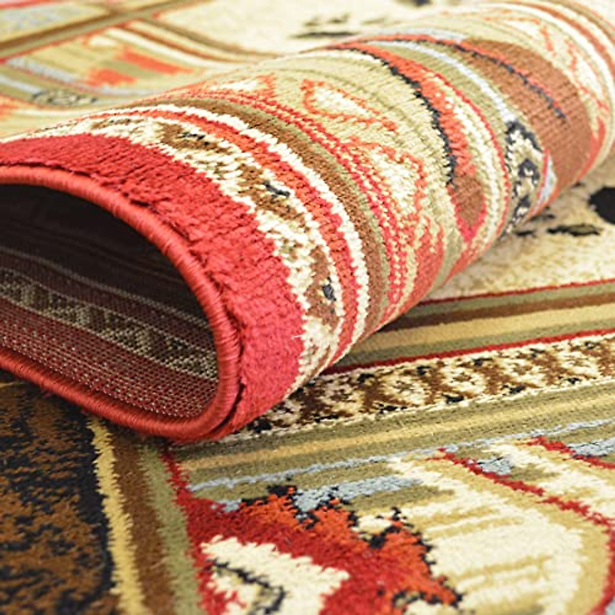 Rustic Lodge Bear Red 4x5 Area Rug, 3'11x5'3