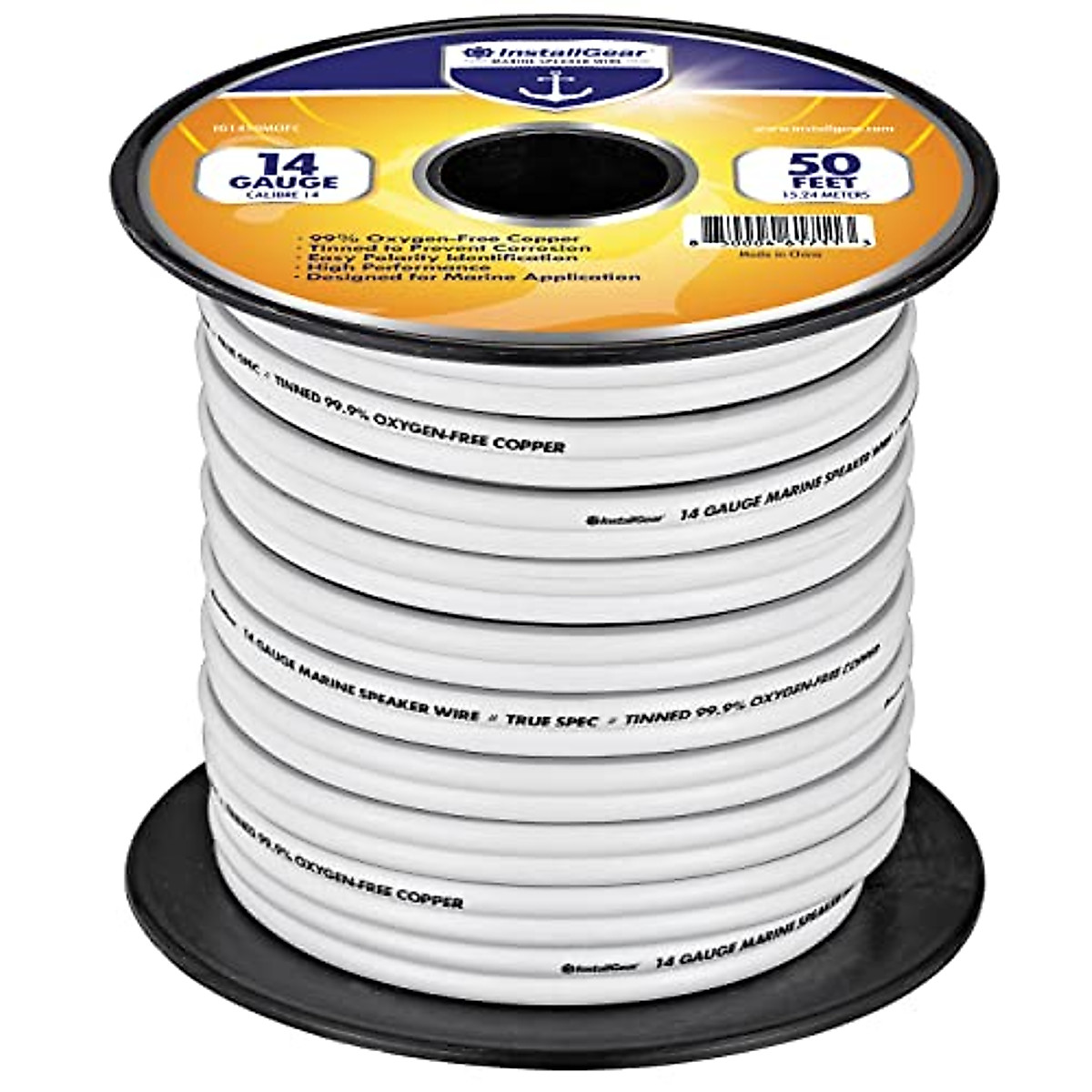 InstallGear 14 Gauge Tinned OFC Heavy Duty Boat Marine Speaker Wire, 50 feet | White Speaker Cable | Speaker Wire 14 Gauge | Marine Wire 14 Gauge Wire for Outdoor, Automotive, and Marine