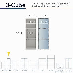 HOMES: Inside + Out Apexa 3 Cube Storage Organizer Shelves, Stackable Wood Bookcase Fits Cubby Bins for Organization, Dorm Teen Room Decor & Home Office, White