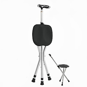 Rollator Walkers Walking Stick Lightweight Easy Folding Adjustable Height Anti Slip Elderly Walking Cane Chair Rest Tripod Stool Walkers Walker for Seniors