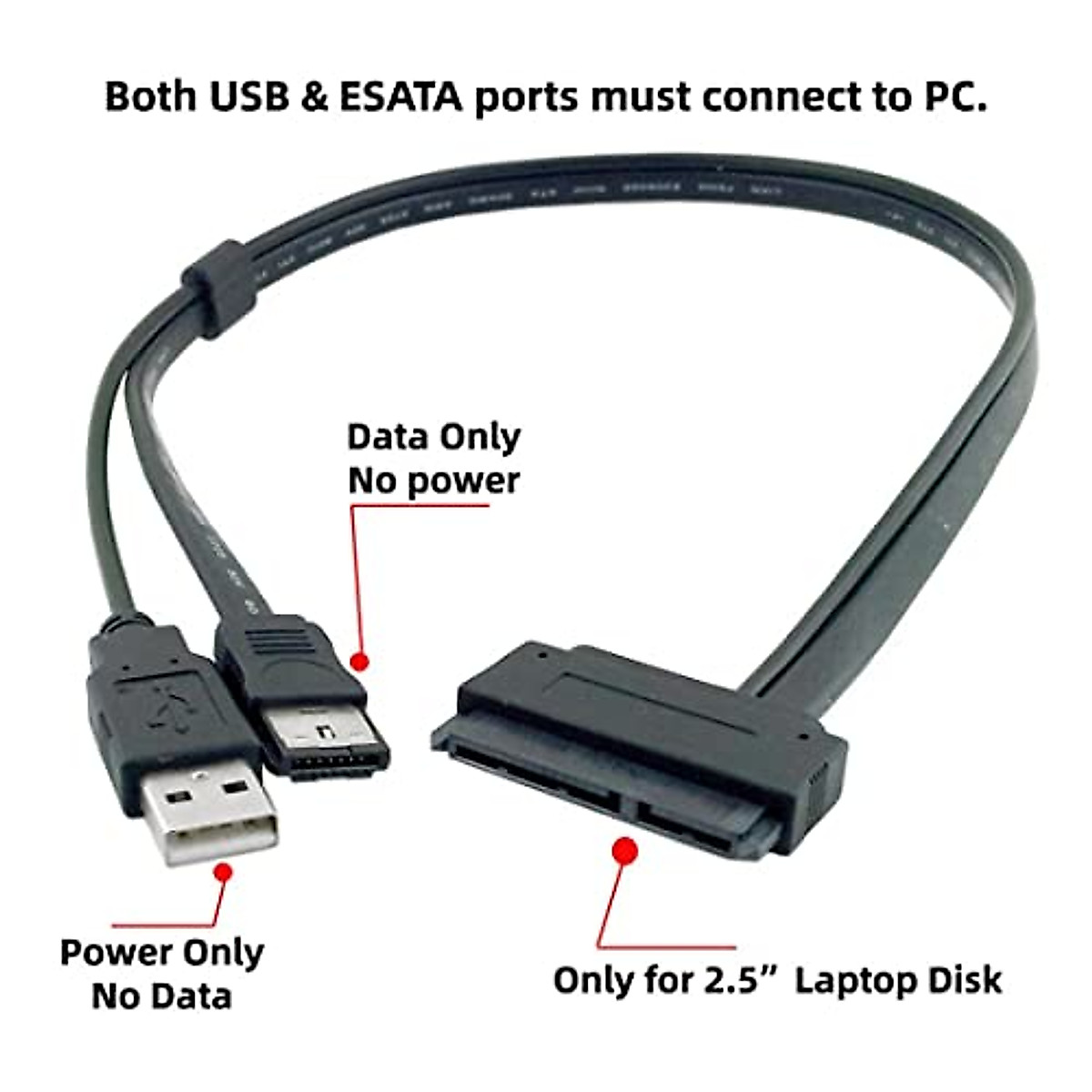 chenyang eSATA to SATA 22Pin Data Transfer Extension Cable with USB 2.0 Power Support 5V Power for 2.5" Hard Disk Drive 50cm