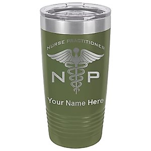 LaserGram 20oz Vacuum Insulated Tumbler Mug, NP Nurse Practitioner, Personalized Engraving Included (Camo Green)