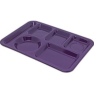Carlisle FoodService Products Left-Hand Heavyweight 6-Compartment Melamine Tray 10" x 14" - Purple