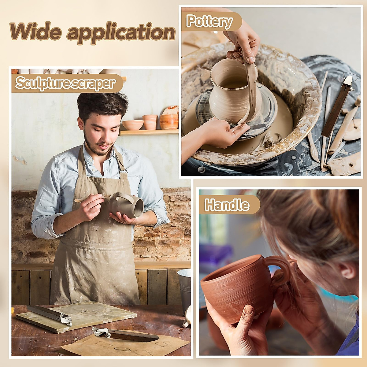 Therwen 5 Pieces Sculpture Scraper Clay Extruder Tool Pottery Carving Pottery Cup Handle Shape Tool Teacup Mug Handgrip Clay Cutters with Wooden Handle for Cup Making Ceramic Sculpture Craft