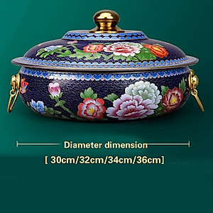 Chafing Dishes Old Beijing Pure Copper Pot, Induction Cooker Copper Hot Pot, Gas Special Pot, Household Flat Pot Hot Pot (Color : Yellow, Size : 30cm)