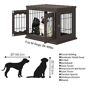 4NM Furniture Style Dog Crate with Cushion, Dog Kennel, Dog Cage for Small Medium Dogs, Indoor Aesthetic Puppy Kennel, Chew-Proof Metal Bars,Pretty Cute End Side Table Nightstand- Espresso