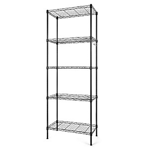 Metal Shelves for Storage Heavy Duty, Wire Rack Shelving Units and Storage, Adjustable Shelves with 4 Hooks for Laundry Bathroom Kitchen Pantry Closet, Black