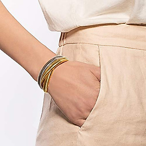 JANIS BY JANIS SAVITT Triple Cobra Bracelet - High Polished Yellow Gold, Rose Gold, and Rhodium 3/8" Wide Flexible Stretch Twist Bands MADE IN USA