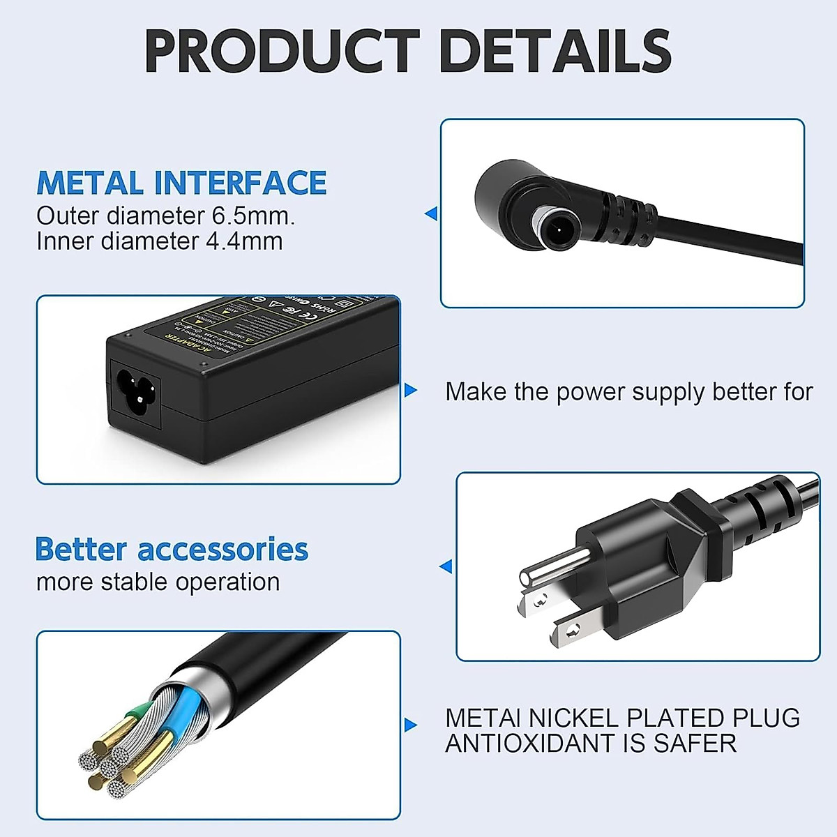 DC 19V Power Cord for LG Monitor 19" 20" 22" 23" 24" 27" 29" 32" 34", for LG Monitor PS236V, 24MP48HQ-P, IPS236-PN, E2750VR-SN, 27MP38VQ, 29UM55-P, 32MA68HY-P Widescreen Power Supply Cord